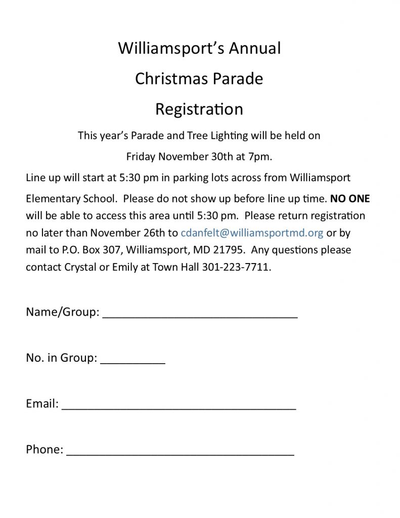 parade registration 2019 - Town of Williamsport